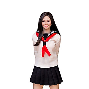 1/6 Scale Female Head Sculpt,Beauty Asian Girl Planted Hair Head Carved for 12inch Action Figure Body Doll (Black Straight Hair)