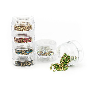 PINGEUI 10 Sets 6 Layer Small Stackable Containers,8ml Plastic Round Stackable Containers, Clear Cylindrical Jewelry Storage Organizer with Lids for Beads, Buttons, Crafts, and small items