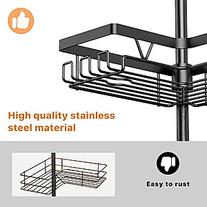 KEGII Corner Shower Caddy Tension Pole - Shower Tension Rod Organizer, Floor to Ceiling Shower Caddy 25-114.2 inch, Towel Rack Corner Waterproof, Black
