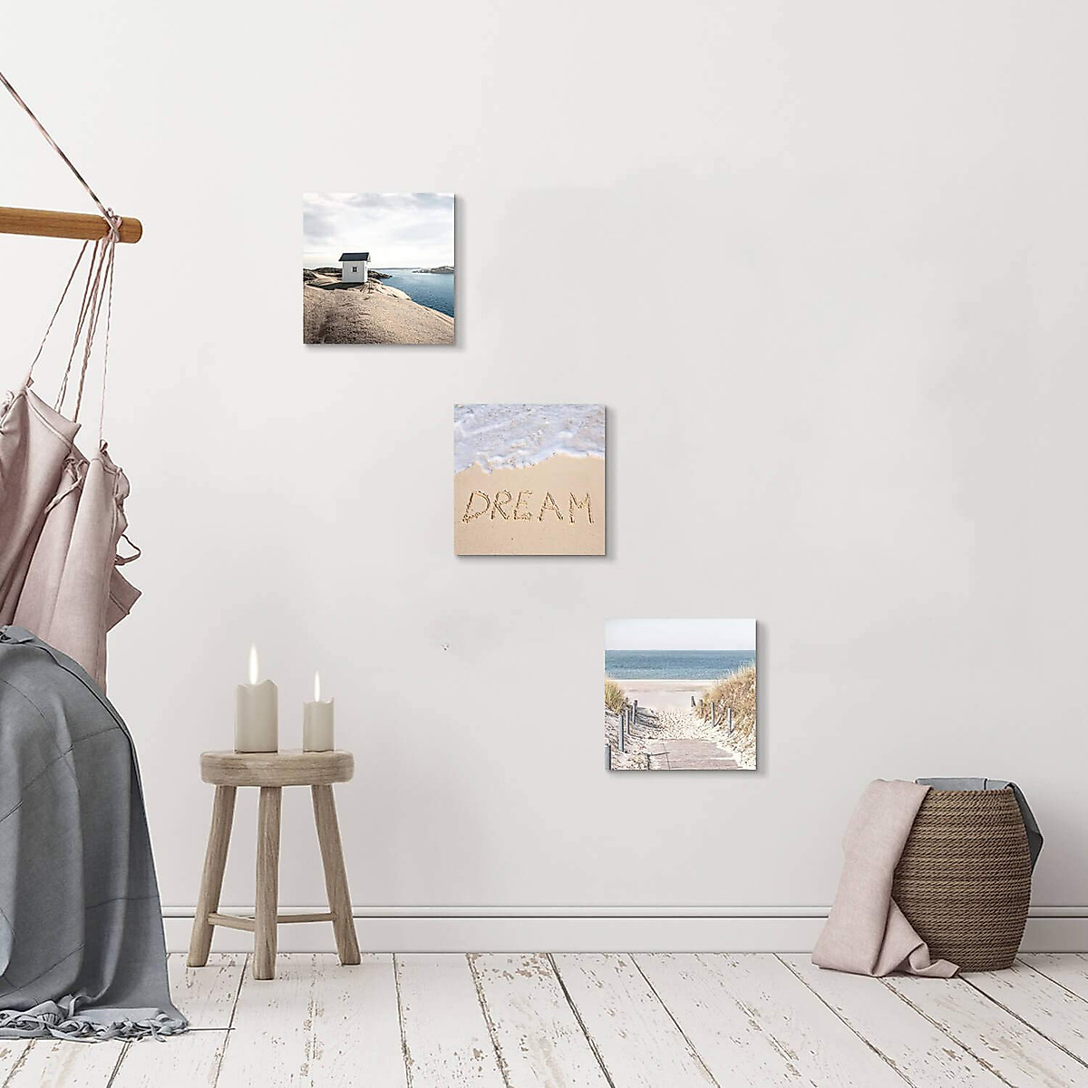 TAR TAR STUDIO Beach Scene Pictures Canvas Artwork: Seaside Boardwalk Painting Wall Art for Bedroom (12''W x 12''H x 3 PCS, Multiple Style)