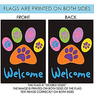 Toland Home Garden 112670 Welcome Paws- Black Paw Print Flag 12x18 Inch Double Sided Paw Print Garden Flag for Outdoor House Cat Dog Flag Yard Decoration