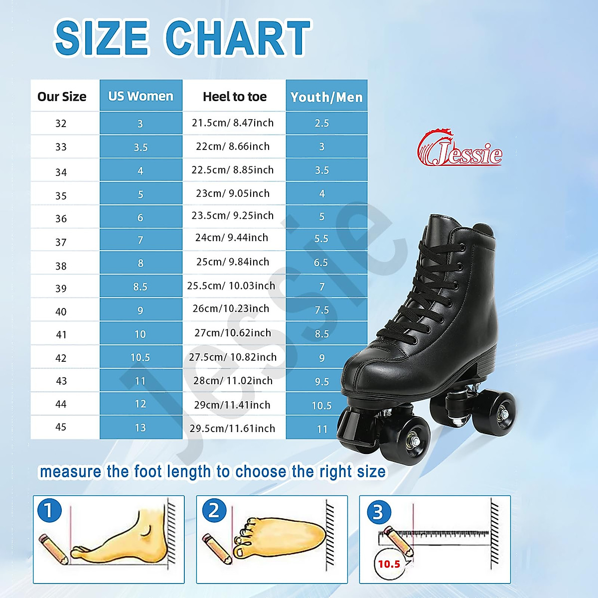 jessie Leather Roller Skates Roller Skates for Women Outdoor and Indoor Adjustable Four-Wheel Premium Roller Skates for Women Men Boys and Girls (Black wheel,8.5)
