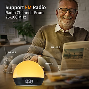 Sunrise Alarm Clock, Bluetooth Speaker Sound Machine, Sunrise and Sunset Simulation, Snooze, Dual Alarms, FM Radio & Reading Lamp, 11 Natural Sound for Gentle Wake Up