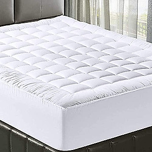 MATBEBY Bedding Quilted Fitted King Mattress Pad Cooling Breathable Fluffy Soft Mattress Pad Stretches up to 21 Inch Deep, King Size, White, Mattress Topper Mattress Protector