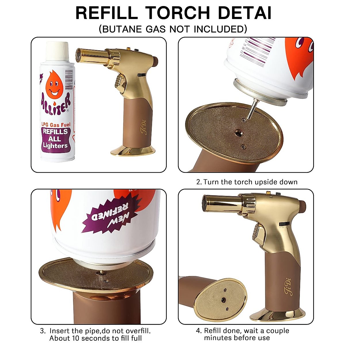 JIDI Kitchen Torch, Butane Torch, Blow Torch, Refillable Butane Torch with Safety Lock and Adjustable Flame for DIY, Desserts,Creme Brulee, BBQ and Baking, Butane Gas Not Included
