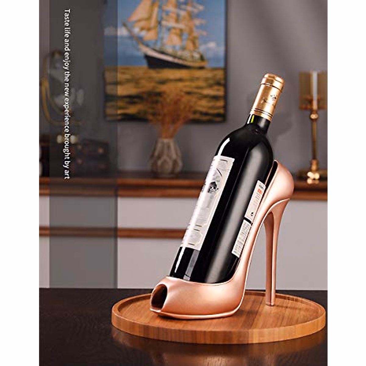 Fantes High Heel Wine Holder Bottle Rack Counter Top Storage Stand for Wedding Party Home Decor (Rose Gold High Heel)