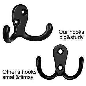 IBosins 8 Pack Heavy Duty Double Prong Coat Hooks Wall Mounted with 16 Screws Retro Double Hooks Utility Hooks for Coat, Scarf, Bag, Towel, Key, Cap, Cup, Hat