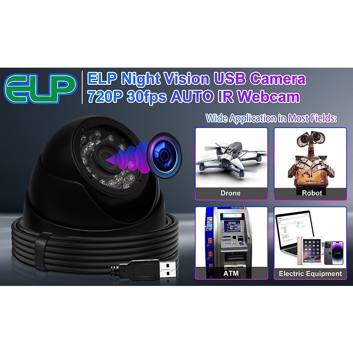 IEights Webcamera_USB USB Infrared Camera Day Night Vision PC Camera CCTV Dome IR Webcam for Computer Indoor Outdoor Waterproof USB Security Camera High Speed Lightburn Camera for Laser Engraver