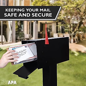 Ilyapa Tab Design Mailbox, Ready to Post Mount - All Black Powder Coated Steel Heavy Duty Curbside Welded Mailbox, All Weather Durable & Corrosion Resistant, Stainless Steel Hinges & Magnetic Door