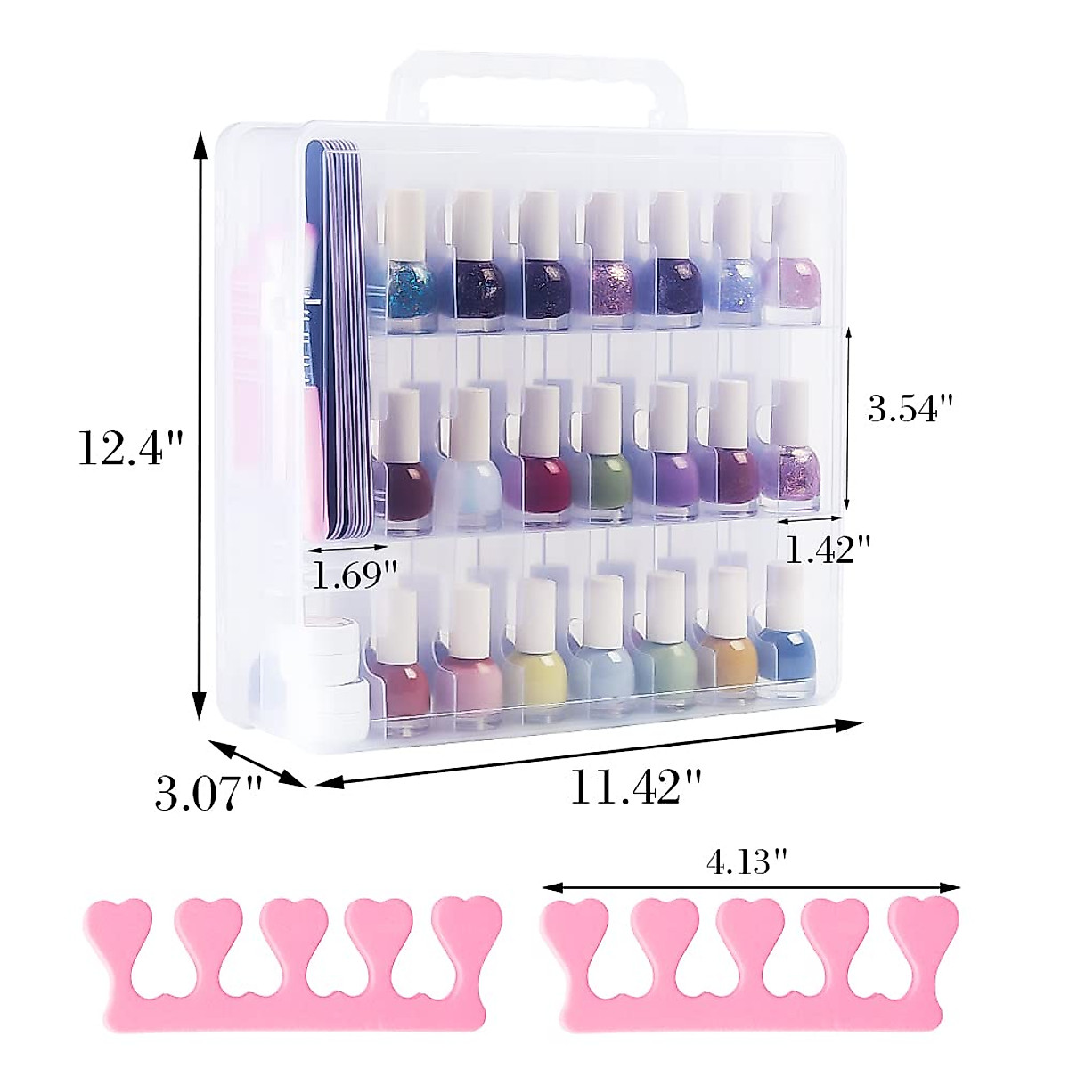 OVX Universal Gel Nail Polish Organizer Storage Portable Carrying Case Holder for 48 Bottles Double -Sided Adjustable Dividers Space Saver with 2 Toe Separators
