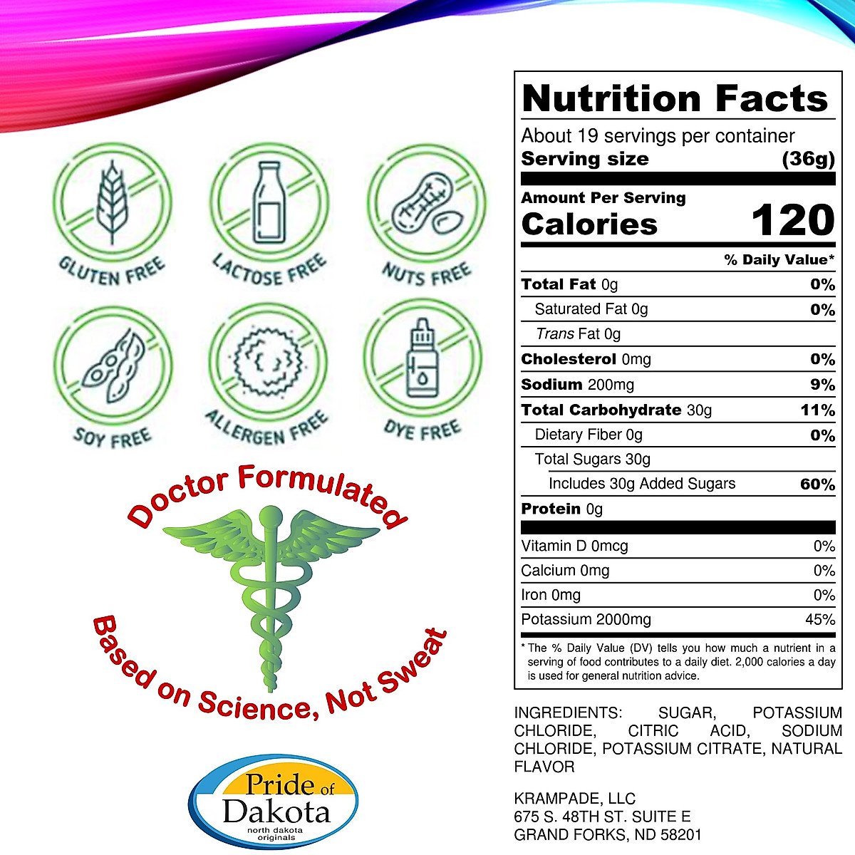 Krampade Electrolytes Powder Potassium Supplement - 2000 mg K+, >2X More Than Coconut Water | Cramp Relief and Prevention | Hydration Powder