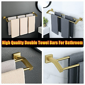 Alise Bath Double Towel Bars Towel Racks for Bathroom Lavatory,Wall Mount Towel Holder Heavy Duty SUS304 Stainless Steel Towel Hanger Towel Rail,Brushed Gold Finish,24 Inch