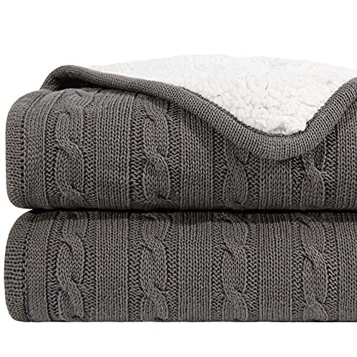NTBAY Cotton Oversize Cable Knit Sherpa Twin Blanket for Couch (60"x80"), Soft Warm Fleece Knitted Throw for Bed, Sofa, Chair - Extra Cozy, Machine Washable, Comfortable Home Decor, Grey