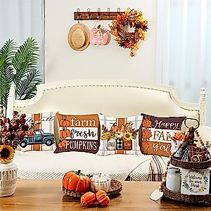 GEEORY Fall Pillow Covers 18 x 18 Inch Set of 4, Happy Fall Y'all Stripes Pumpkins Mason Jar Thankful Decor, Cushion Cases for Farmhouse Home Party Sofa Couch (Brown) G355-18