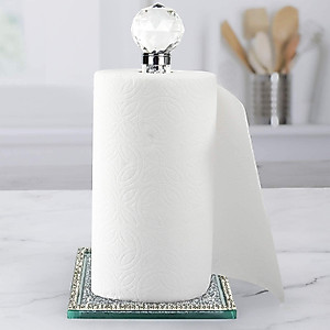 Paper Towel Holder Stand, Silver Countertop Paper Towel Roll Dispenser Holders with Square Base,Tissue Holder Filled with Sparkly Crystal Crushed Diamond House Decor for Kitchen Bathroom, Heavy Weight