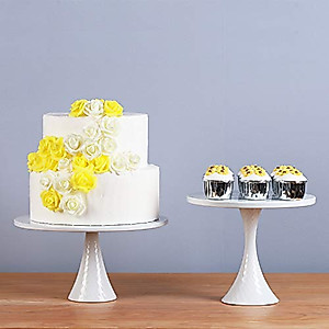 Hotity Set of 2 Round Cake Stands Modern Design Dessert Display Cake Stand Cupcake Stands for Party Celebration Baby Shower, White