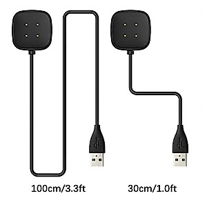 [2-Pack] Charger Cable Compatible with Smart Watch Fitbit Sense/ Versa 3, Replacement USB Charging Cradle Dock Stand Cable (3.3 ft/1.0ft)