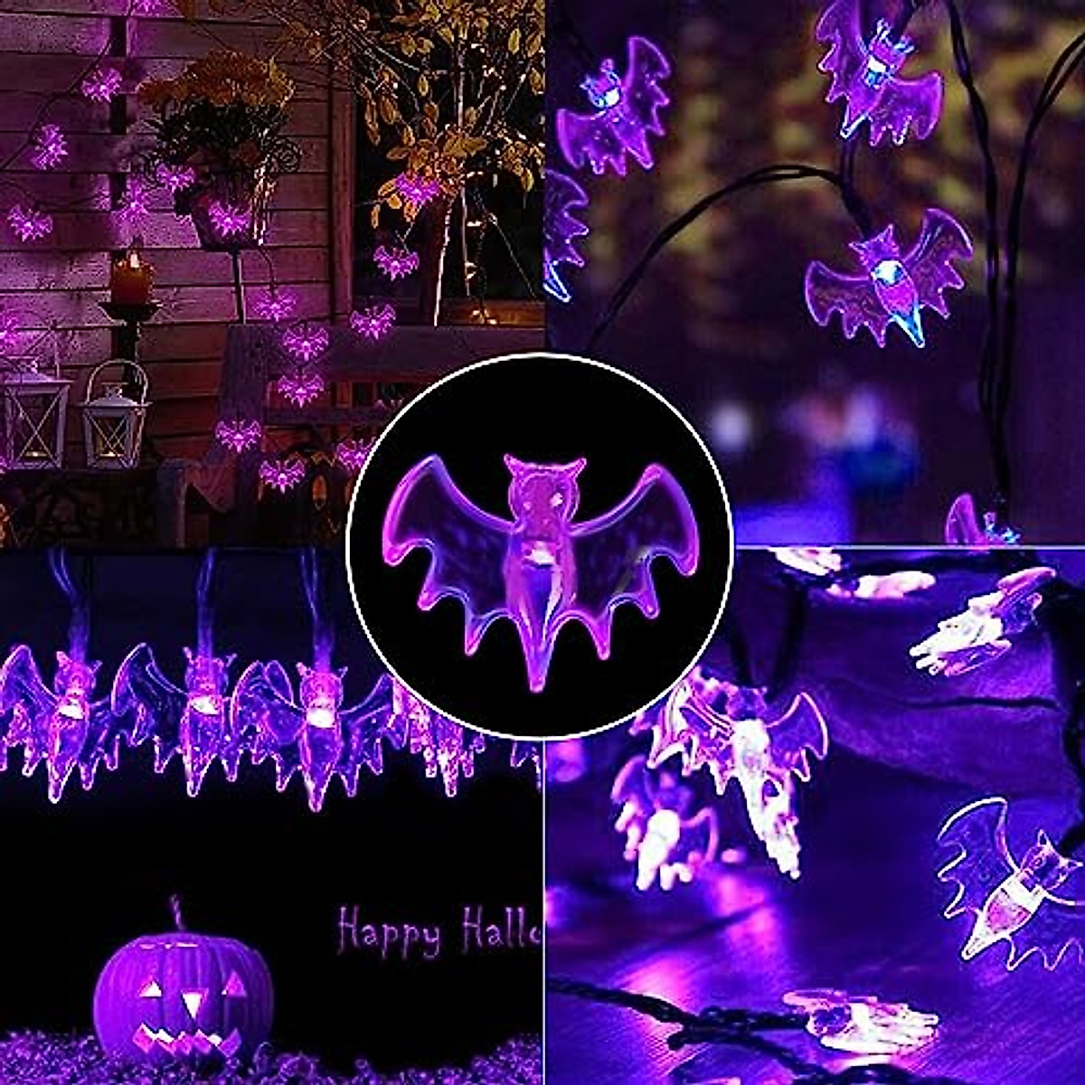cyindzchwy 2 Pack Halloween Bat Lights, Battery Operated Purple Fairy Lights with 2 Modes, Purple Bat Lights with 20 LEDs, Halloween Lights for Home Door Porch Party Decorations