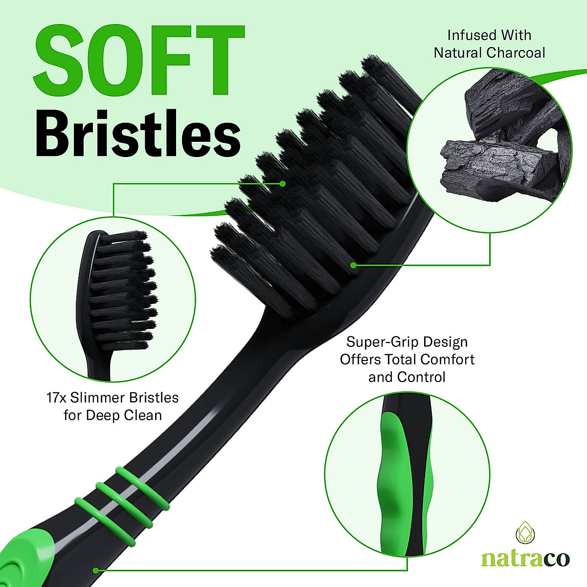 Charcoal Toothbrushes with Covers - Deepest Clean Black Charcoal Soft Bristle Toothbrush - Multi Colored Individually Wrapped Disposable Tooth Brush for Travel, Kids, Family, Dental Care (12 Pack)