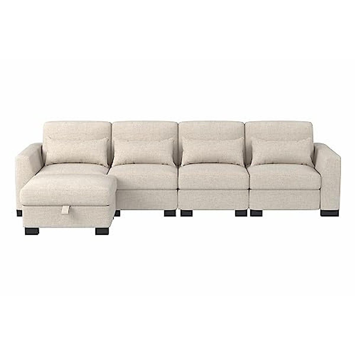 Sunrise Coast Modular Sofa Couch 130" Convertible L Shaped Sofas&Couches with Movable Ottoman Sectional, Beige