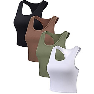 Boao 4 Pieces Basic Crop Tank Tops Sleeveless Racerback Crop Top for Women (Black, White, Army Green, Coffee, Medium)
