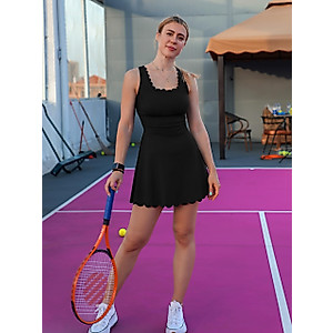 ATTRACO Women's Workout Dress with Shorts Pockets Golf Skirt Sport Exercise Outfits Black M
