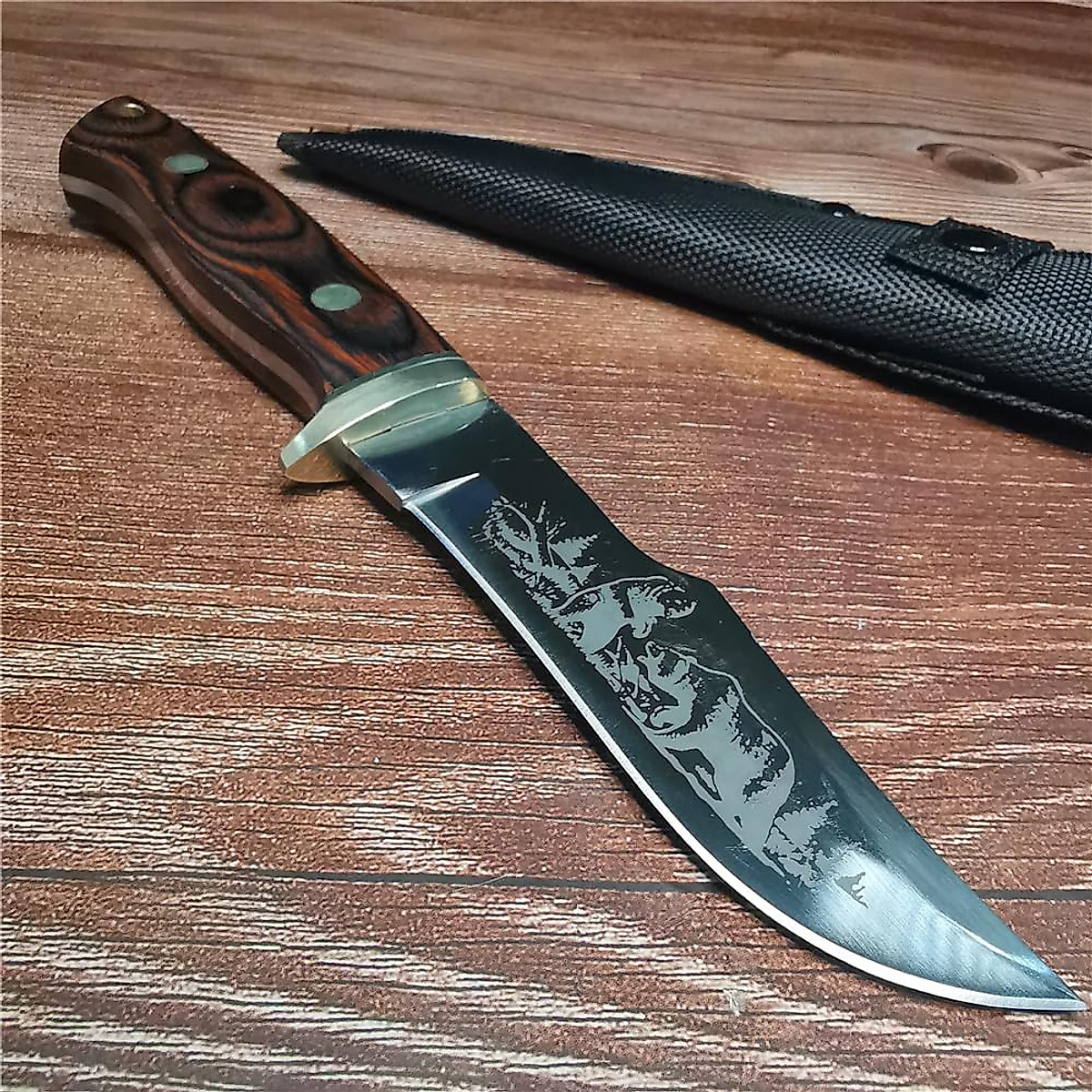 8.85" Fixed Blade Knives with Sheath - Hunting Knife with Beautiful Wood Handle for Hunting, Camping. Survival and Tactical