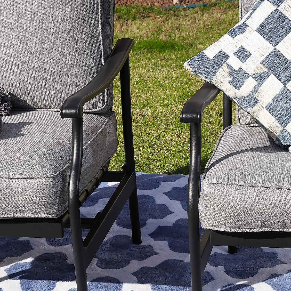 PatioFestival 2 PC Outdoor Padded Conversation Set,Patio Furniture Sets Modern Bistro Cushioned Rocking Sofa Chairs with 5.1 Inch Thick Seat Cushions,Grey