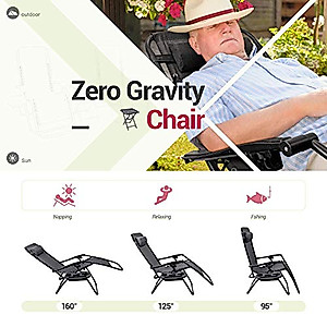 Homall 3 Pcs Zero Gravity Chair Patio Folding Recliner Outdoor Chaise Lounge Chairs Portable Reclining Chair Set with Side Table (Black)