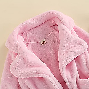 Andannby Infant Toddler Baby Girl Flannel Soft Bathrobes Plush Kimono Robe Pjs Sleepwear with Belt (Pale Pink, 2-3 Years), 2-3T