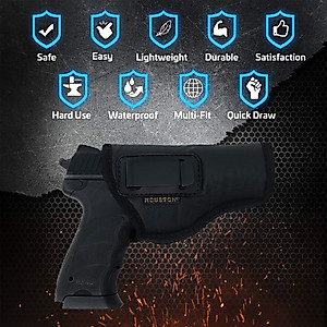 IWB Gun Holster by Houston - ECO Leather Concealed Carry Soft Material - FITS Glock 17/21, H &K,Beretta 92 FS,XDM,Ruger 45 BERSA PRO,PX4,FNX 45,FNH 45,HI Point 9/40/45 MM (Right) (CHP-57B-RH)