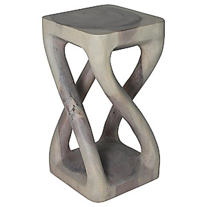 Haussmann® Wood Vine Twist Stool Accent Table 12 in x 22 in H Grey Oil