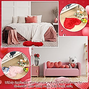 2 Pieces Valentine's Day Fluffy Faux Area Rug Heart Shaped Rug Fluffy Room Carpet 20 x 24 Inch Long Plush Room Carpet Entrance Welcome Mat Carpet for Home Living Room Sofa Floor Decorative Red Pink