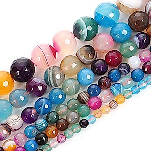 NHBT YU Natural Stone Beads Cut Surface Colorful Striped Agate Loose Beads for Jewelry Making Needlework DIY Bracelet Strand 4-12 MM T87 (Color : H7226, Item Diameter : 10mm About 38 pcs)