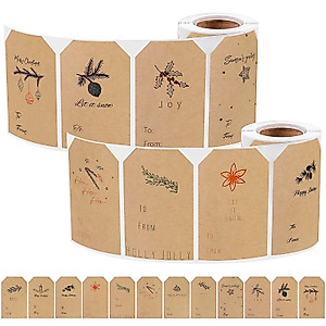 Aneco 360 Pieces Christmas Gift Labels Self Adhesive Gift Tag Stickers Decorative Present Stickers with Christmas Plants in 12 Designs for Christmas Presents & Packages, 3.15 x 2 Inches, 2 Rolls