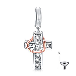 Cross Cremation Charm for Ashes 925 Sterling Silver Crucifix Religious Urn Bead Charm Fit Snake Bracelet Keepsake Memorial Locket for Women Mom