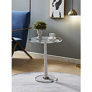 MEETLAKE Clear Acrylic Table with Cone Metal Pole (Large, Silver) …