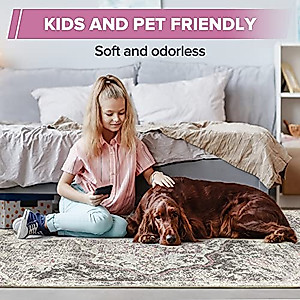 Pajata 5X7 Vintage Moroccan Persia Area Rug - Non-Slip, Non-shed, Stain Resistant, Distressed for Bedroom Kitchen and Living Room(Purple)