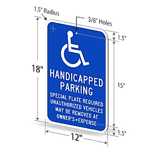 SmartSign "Handicapped Parking - Special Plate Required, Unauthorized Vehicles Removed" Sign | 12" x 18" 3M Engineer Grade Reflective Aluminum
