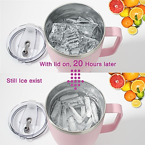 Zukro 32 oz Tumbler with Handle and Straw, No Sweat Double Wall Insulated Stainless Steel Cup with 2 Lids, Leakproof Travel Mug, Keep Drinks Cold 24 Hrs, Dishwasher Safe, Fit in Cup Holder, Pink