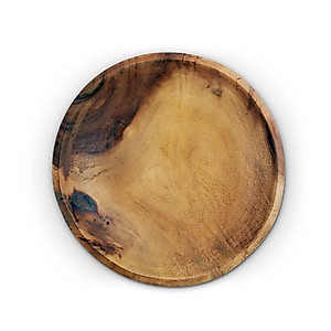 Arthur Court Acacia Wood Serving Bowl for Fruits or Salads Calabash Round Shape Style Tall 12 inch Diameter x 2.5 inch Tall Wooden Single Bowl