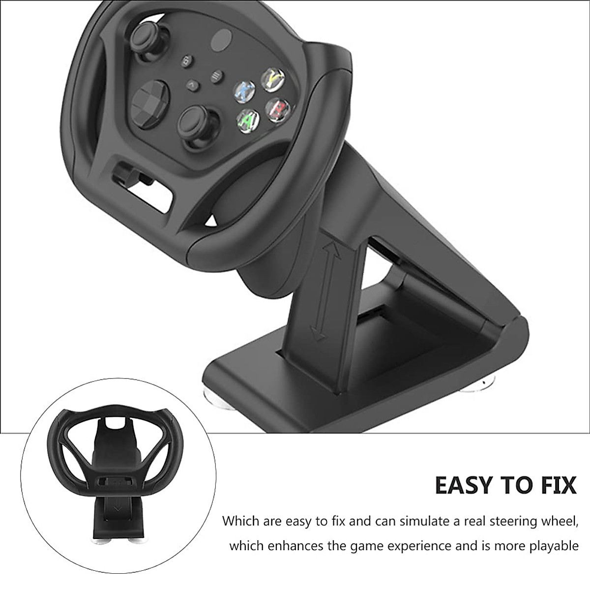 OSALADI Game Racing Wheel Simulator Handle Portable Racing Steering Wheel Stand with 4 Suction Cups Plastic Steering Wheel Compatible with Xbox Series, PC Gaming, Black