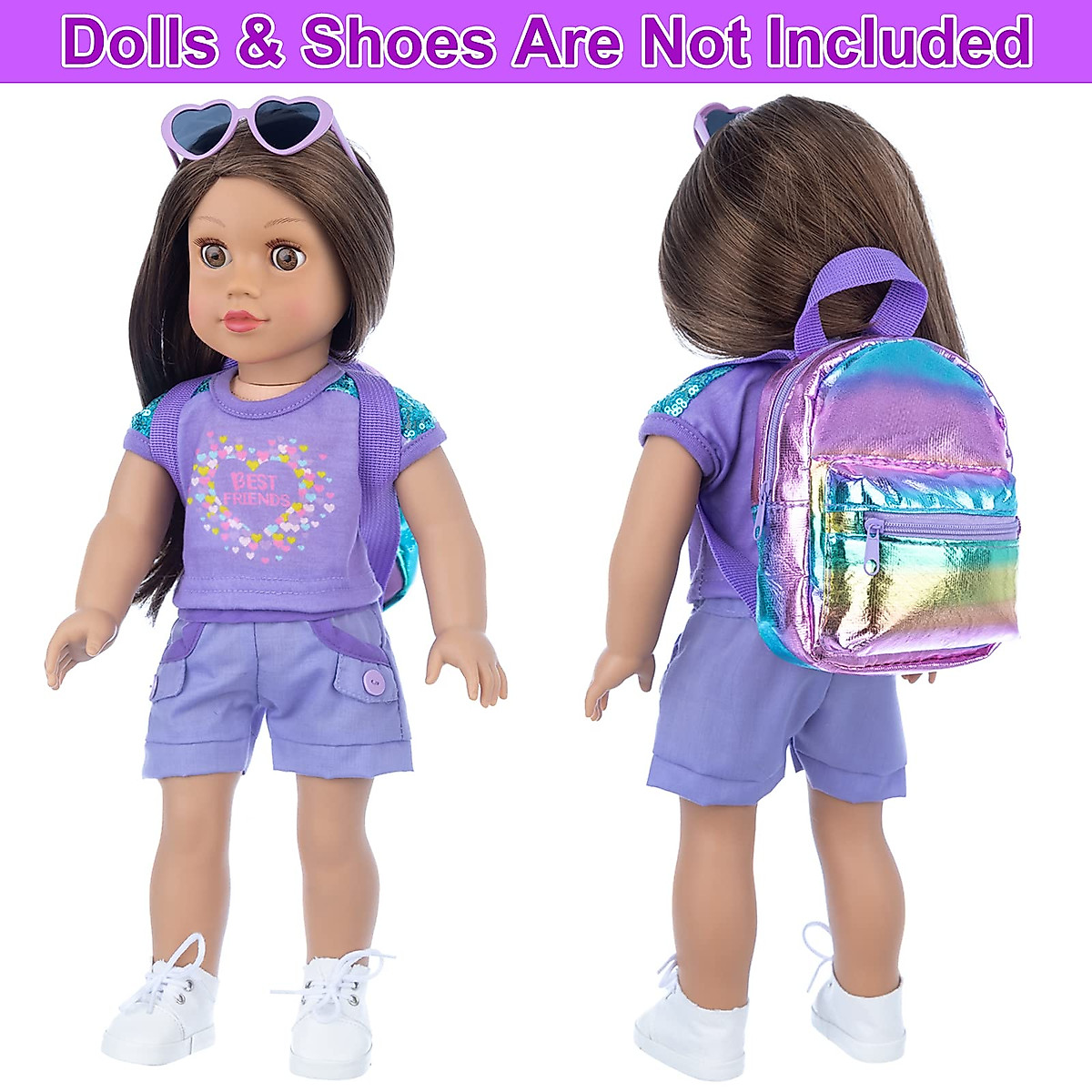 18 Inch Girl Doll Clothes and Accessories School Supplies Playset with Doll Clothes,School Bags, Sunglasses, Pencils, Pencil Sharpener, Notebooks, Phone, Hair Clip, Stickers （No Doll）