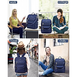 LOVEVOOK Laptop Backpack Women,17.3 Inch Convertible Backpack Purse for Women with USB Port,Fashion Teacher Nurse Bag Work Backpack with Cute Wristlet Bag for Travel Commute,2 PCS,Navy Blue