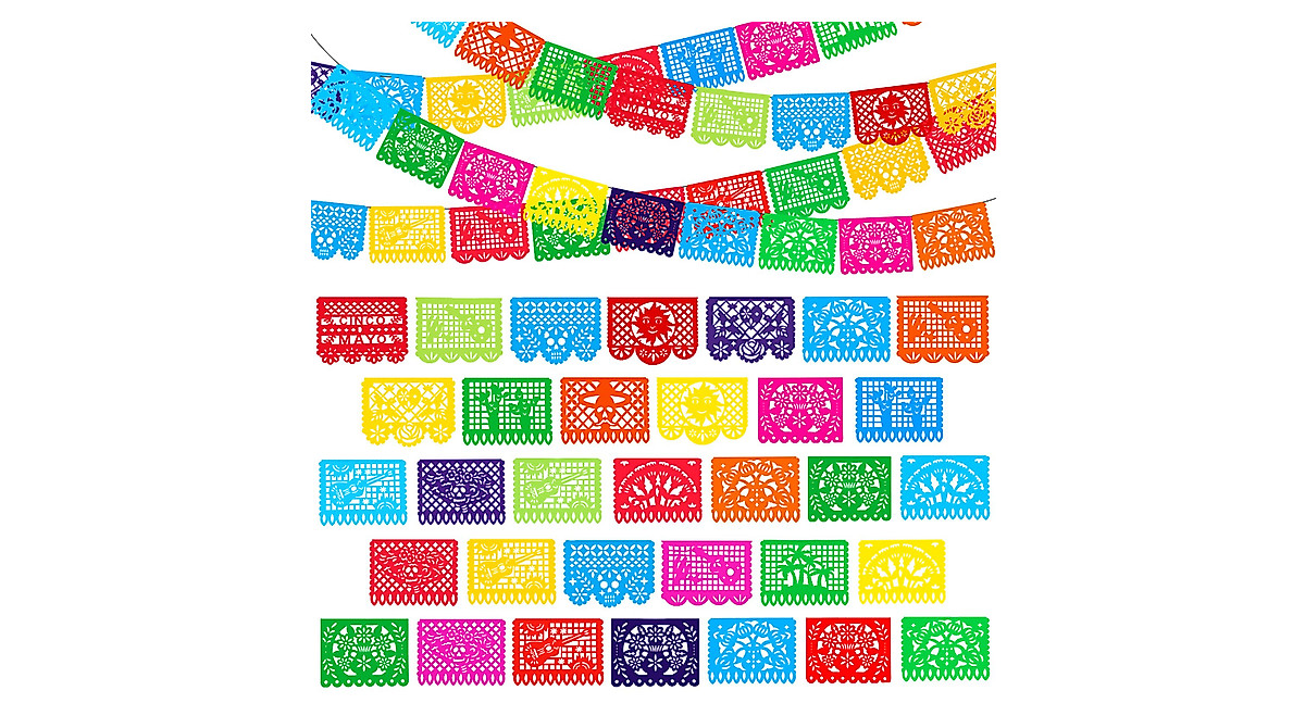 Mexican Fiesta Banners - 12 PC Papel Picado Decorations for Cinco De Mayo