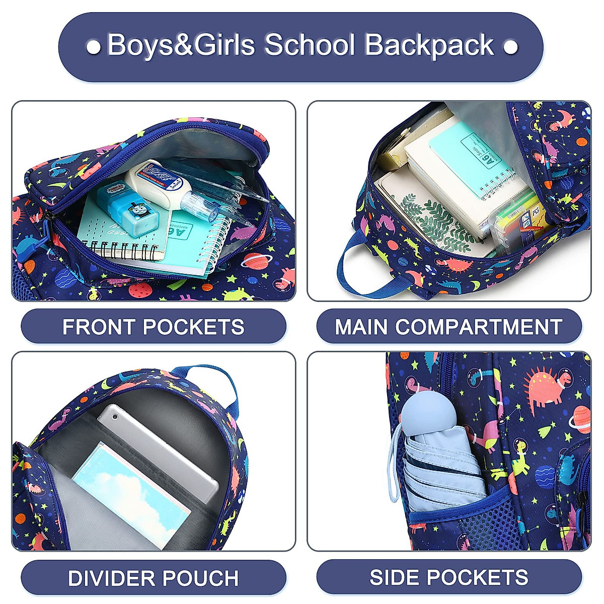 Backpack Toddler Girl, 13.80" x 11.02" x 4.72" Unicorn Backpacks with Adjustable Padded Shoulder Straps For Age 3-6 (Dark Blue Dinosaur)