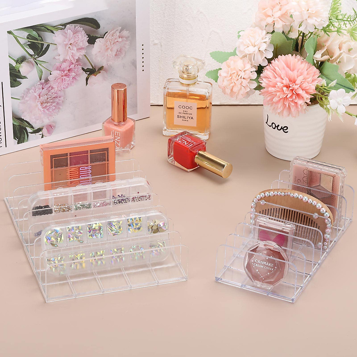 Tecbeauty 2pcs Makeup Palette Organizer Clear Cosmetic Eyeshadow Palettes Storage Tray - 15 Slots