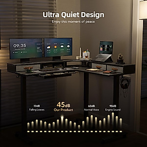 Claiks Dual Motor 63" L Shaped Standing Desk with Drawers, Electric Standing Desk Adjustable Height, Corner Stand up Desk with Splice Board, Black Frame/Black Top