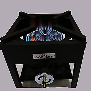 COOKAMP High Pressure Banjo 1-Burner Outdoor Propane Gas Cooker with 0-30 PSI Adjustable Regulator and Steel Braided Hose For Outdoor Cooking Turkey Fry SA1750