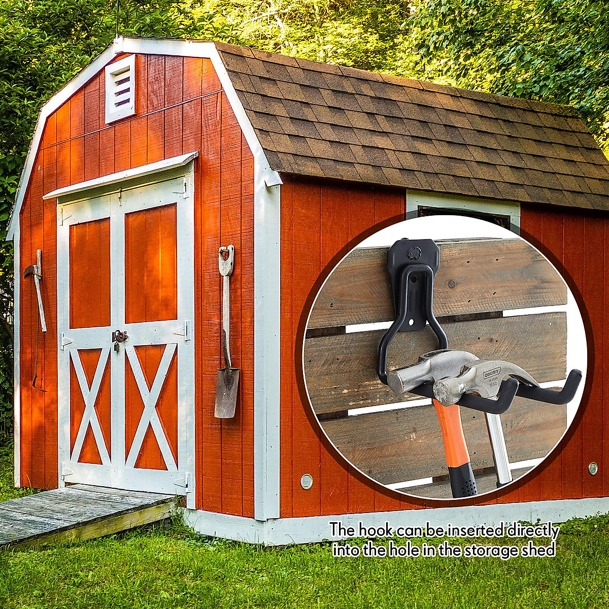 MorningRo 2 Pack Shed Accessories Multi Purpose Shed Hooks Metal Power Tool Holder for Large or Small Tools or Shovels, Black (Straight)